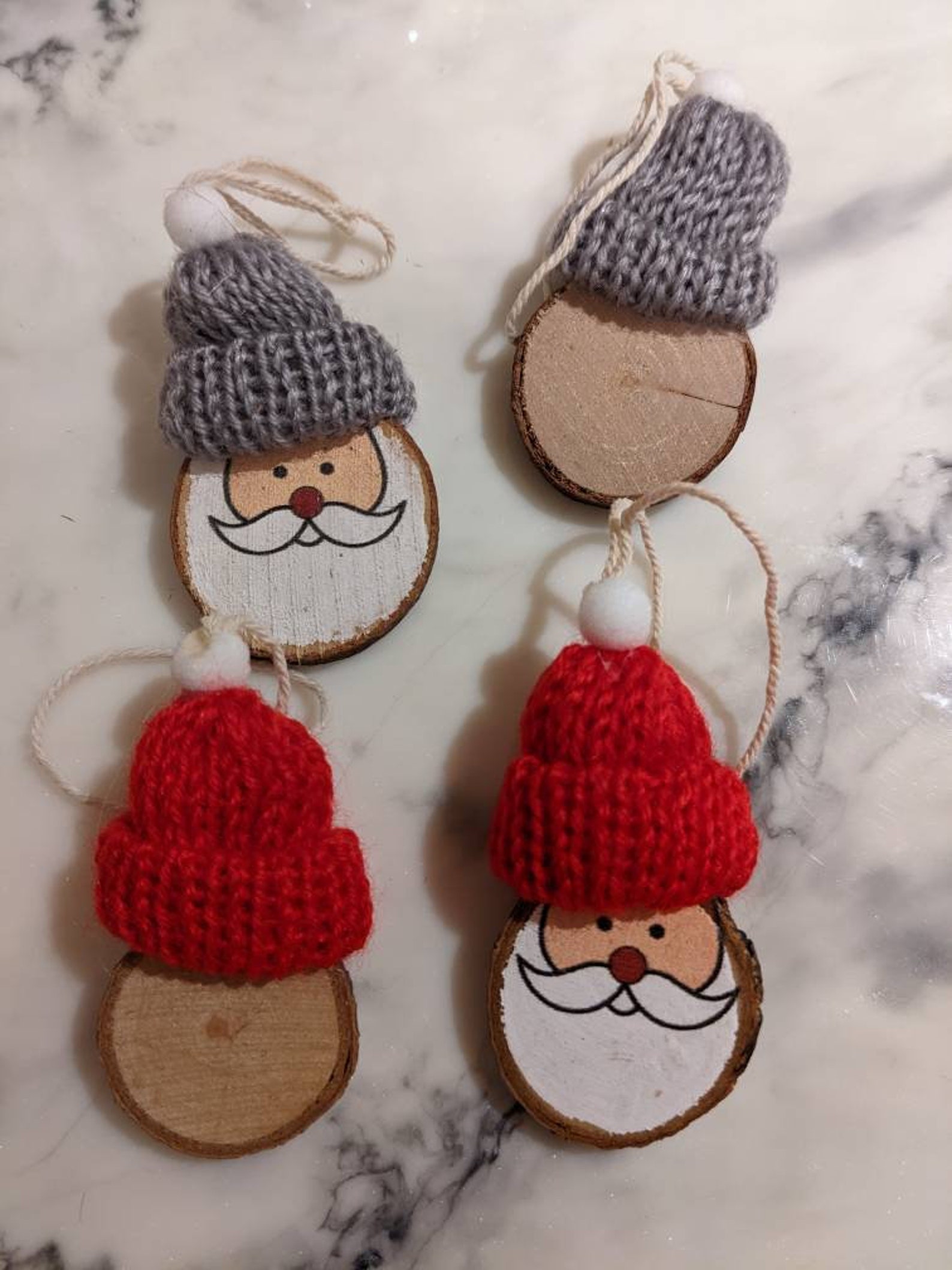 Set of 4, Santa Claus Natural Wood Christmas Tree Ornaments - Etsy