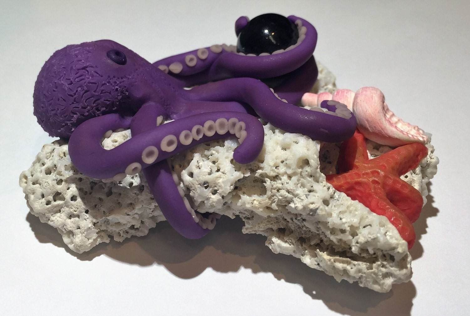 Octopus Figurine Miniature With Crystal Ball and Sea Star From - Etsy