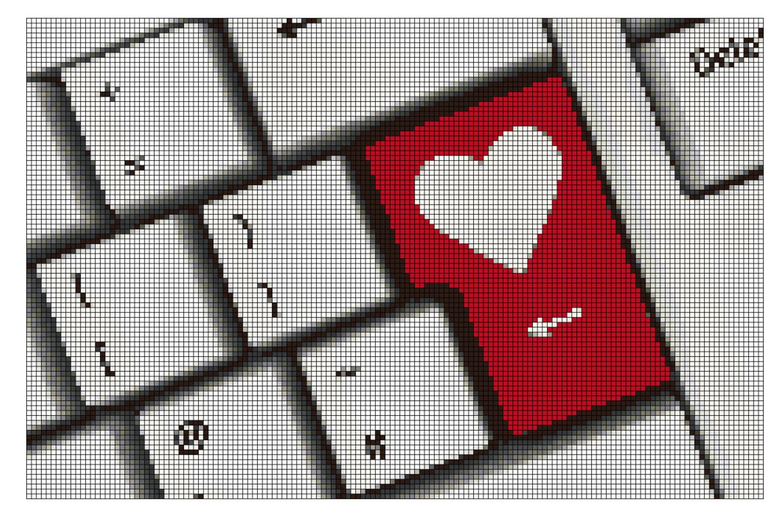 Keyboard Heart Embroidery Cross Stitch Pattern, Office Decor, Instant ...