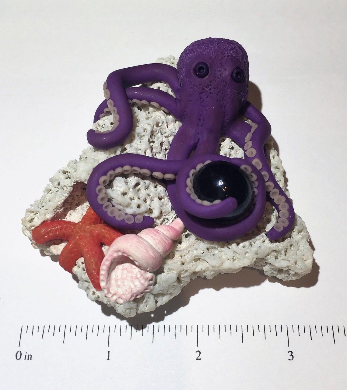 Octopus Figurine Miniature With Crystal Ball and Sea Star From - Etsy