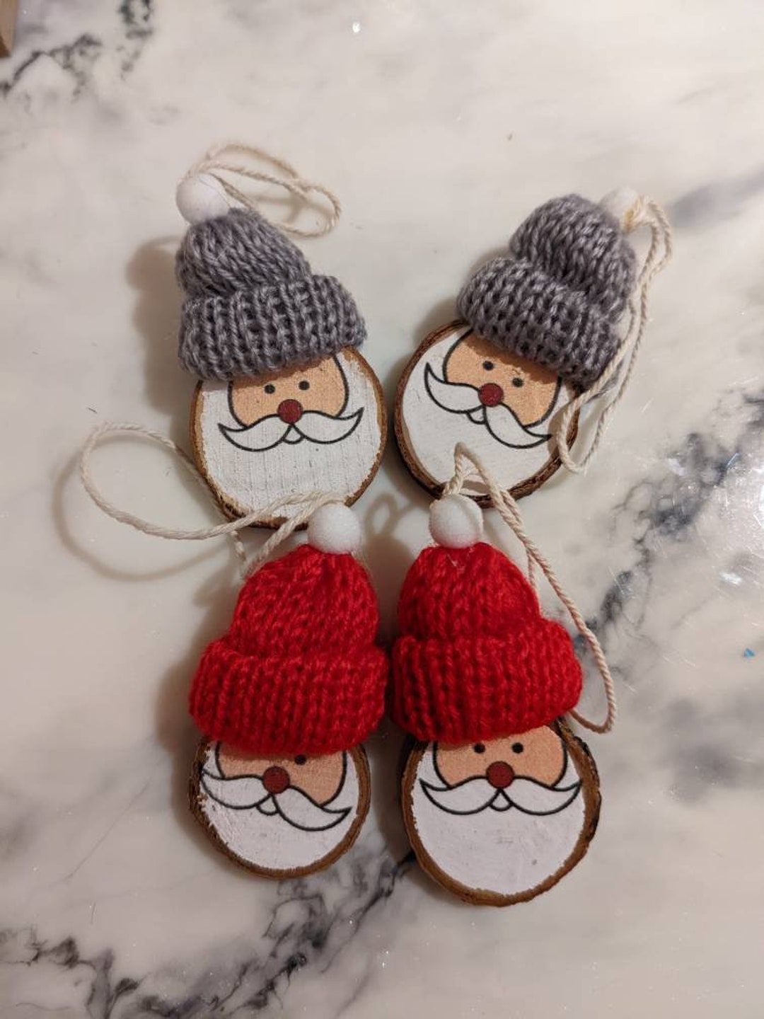 Set of 4, Santa Claus Natural Wood Christmas Tree Ornaments - Etsy
