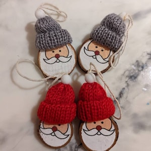 Set of 4, Santa Claus Natural Wood Christmas Tree Ornaments - Etsy