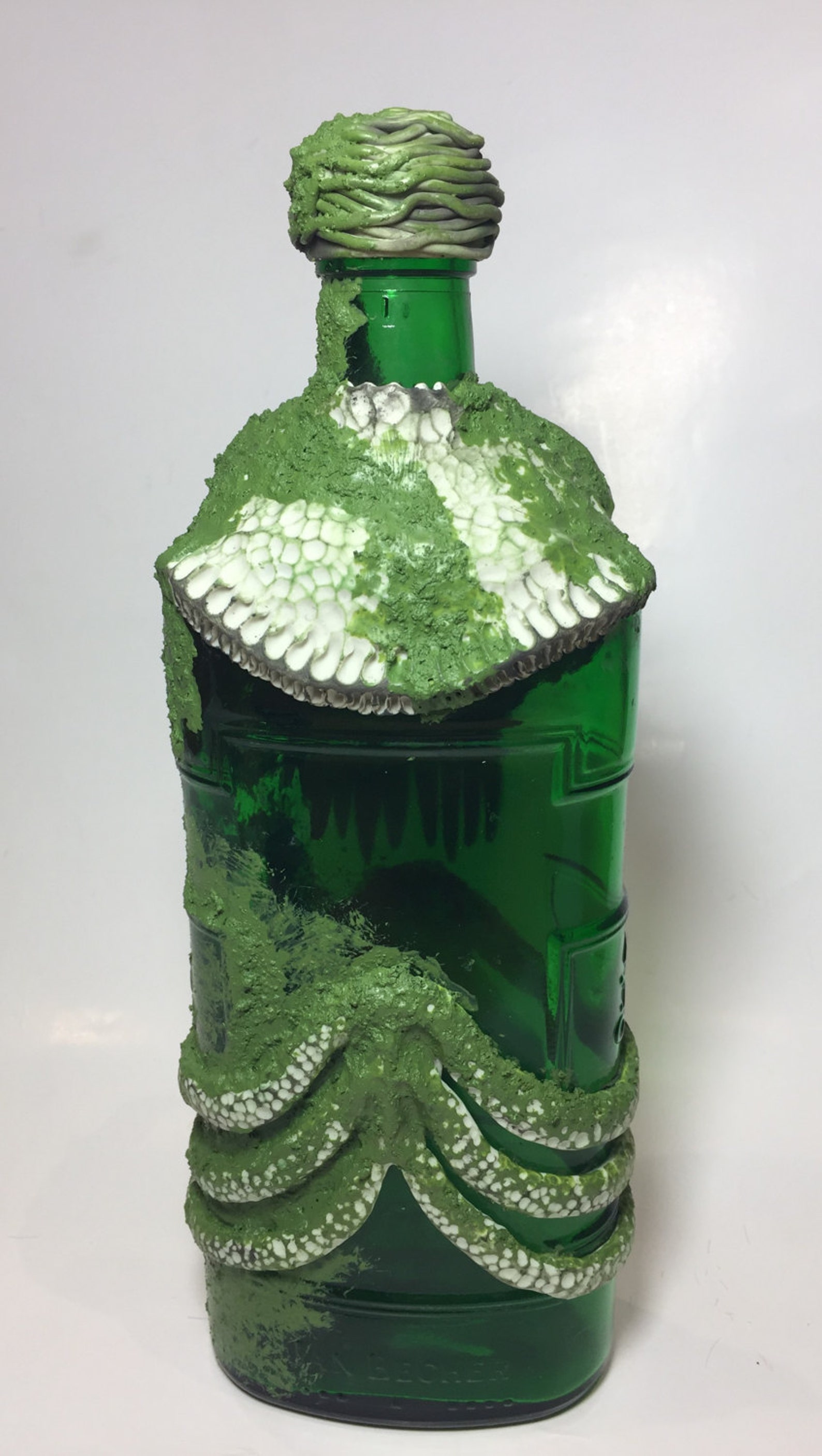 Decorative Skull With Ribs Poison Bottle With Green Moss Effect Altered ...