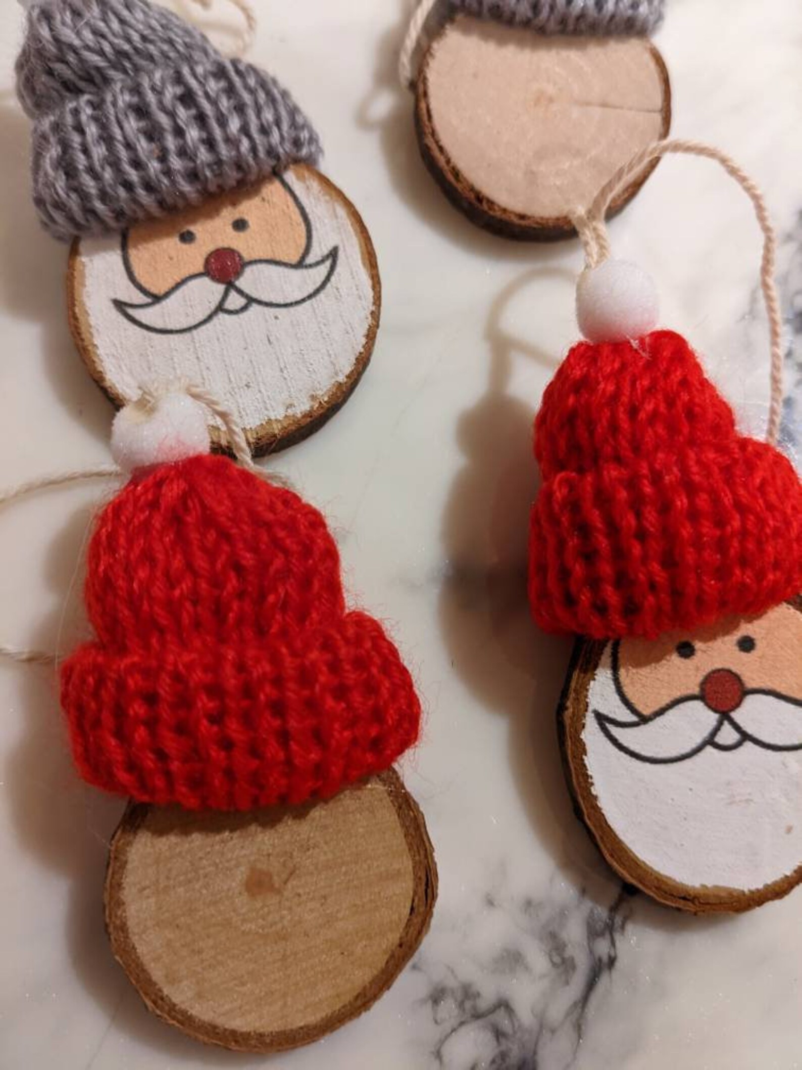Set of 4, Santa Claus Natural Wood Christmas Tree Ornaments - Etsy