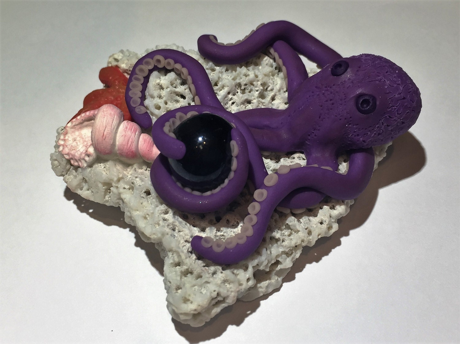 Octopus Figurine Miniature With Crystal Ball and Sea Star From - Etsy