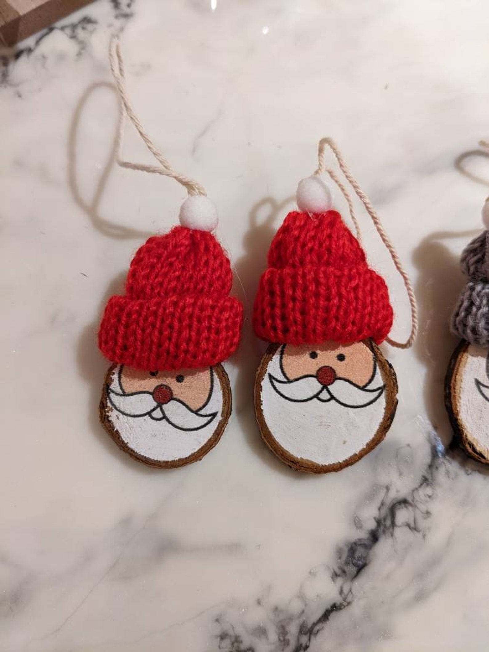 Set of 4, Santa Claus Natural Wood Christmas Tree Ornaments - Etsy