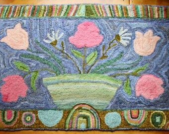 Primitive Wool Folk Art Hooked Rug - Etsy