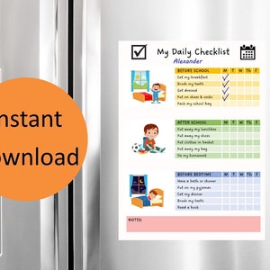 Kids Daily Routine Checklist Chart Printable - Brown Hair Light Skin ...