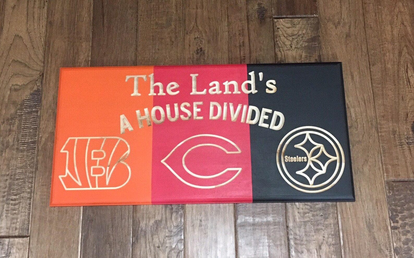 A House Divided Sports Logo Family Carved Wood Sign -3 Logos ...