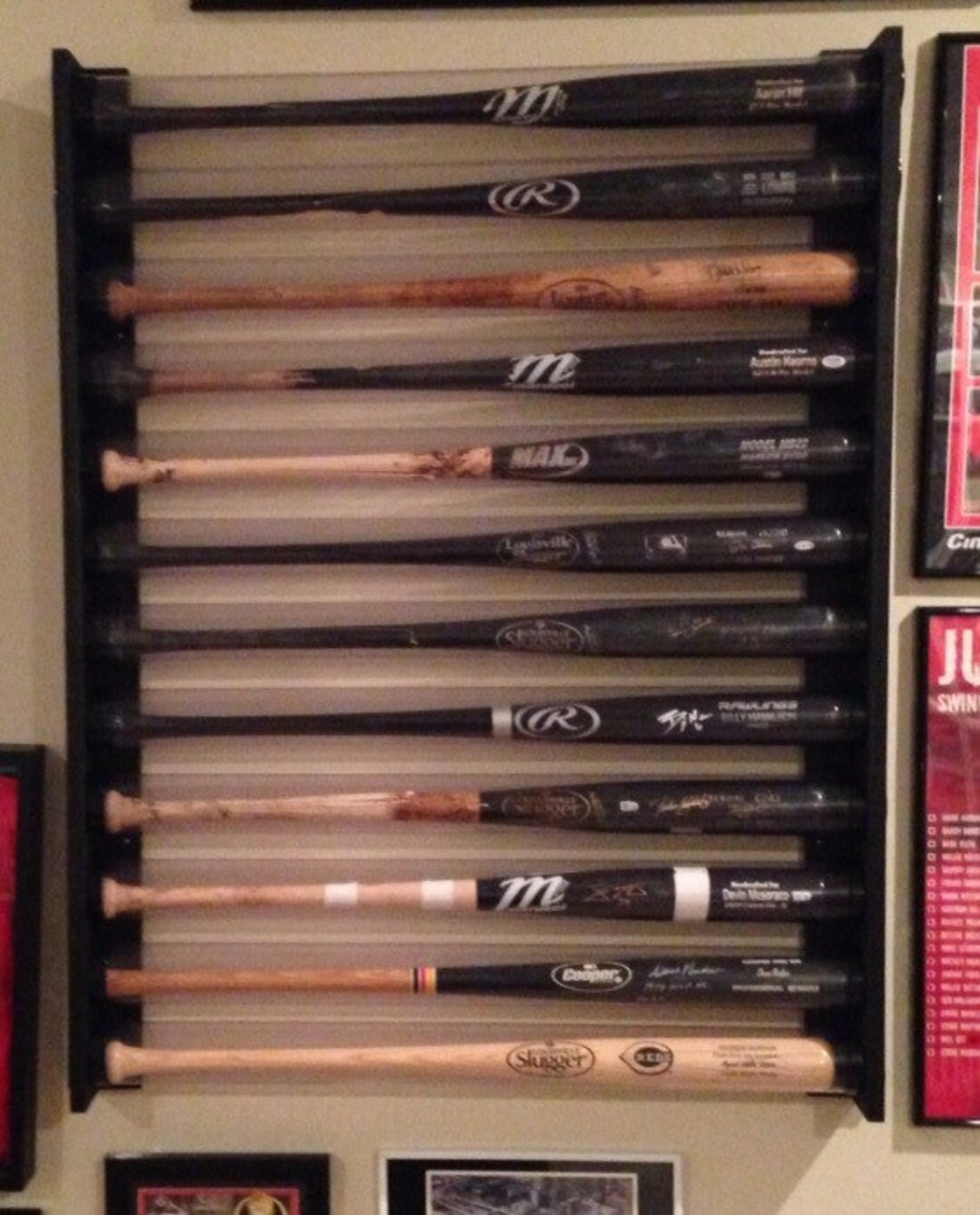 12 Baseball Bat Display Holder Rack – Wall Mount – Holds 12 Full Size ...