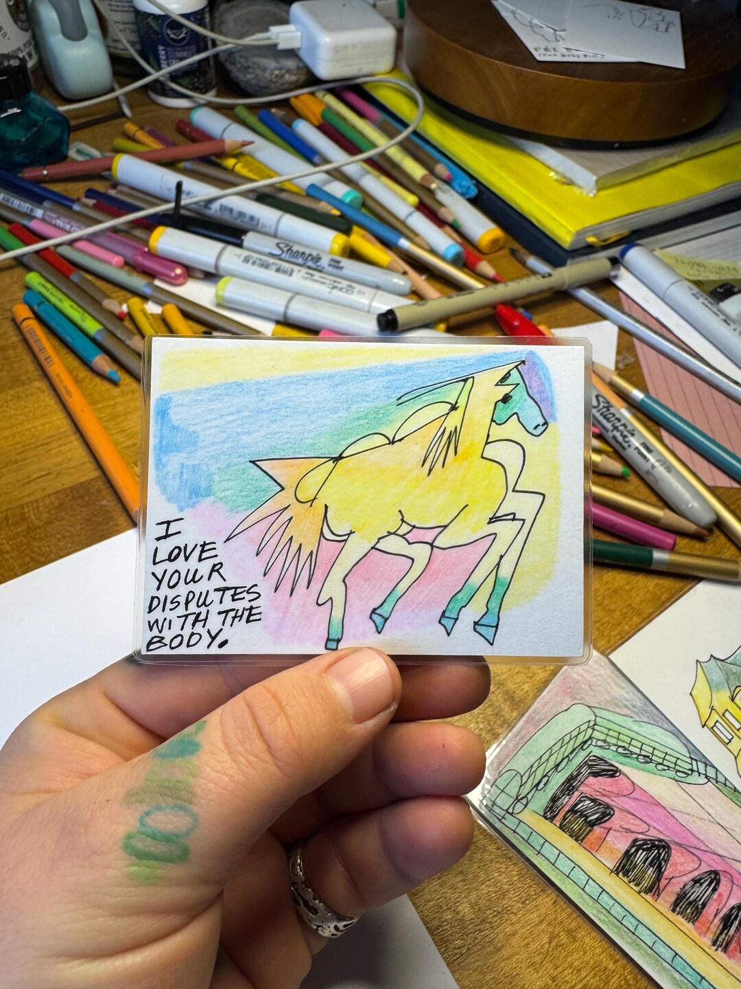 Prayer Card - Rainbow Horse / Disputes; Ink and Colored Pencil: 2025 - Etsy