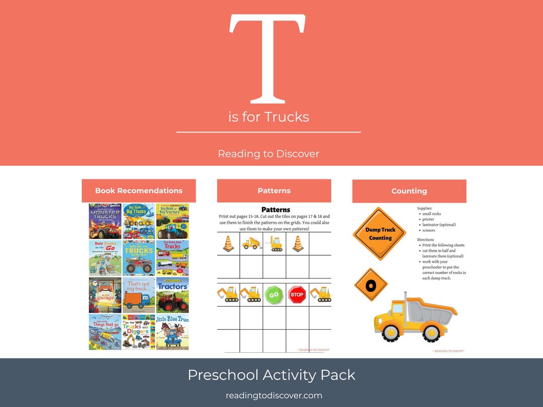 Preschool Letter T Activities | Trucks Theme Toddler Worksheets (PDF ...