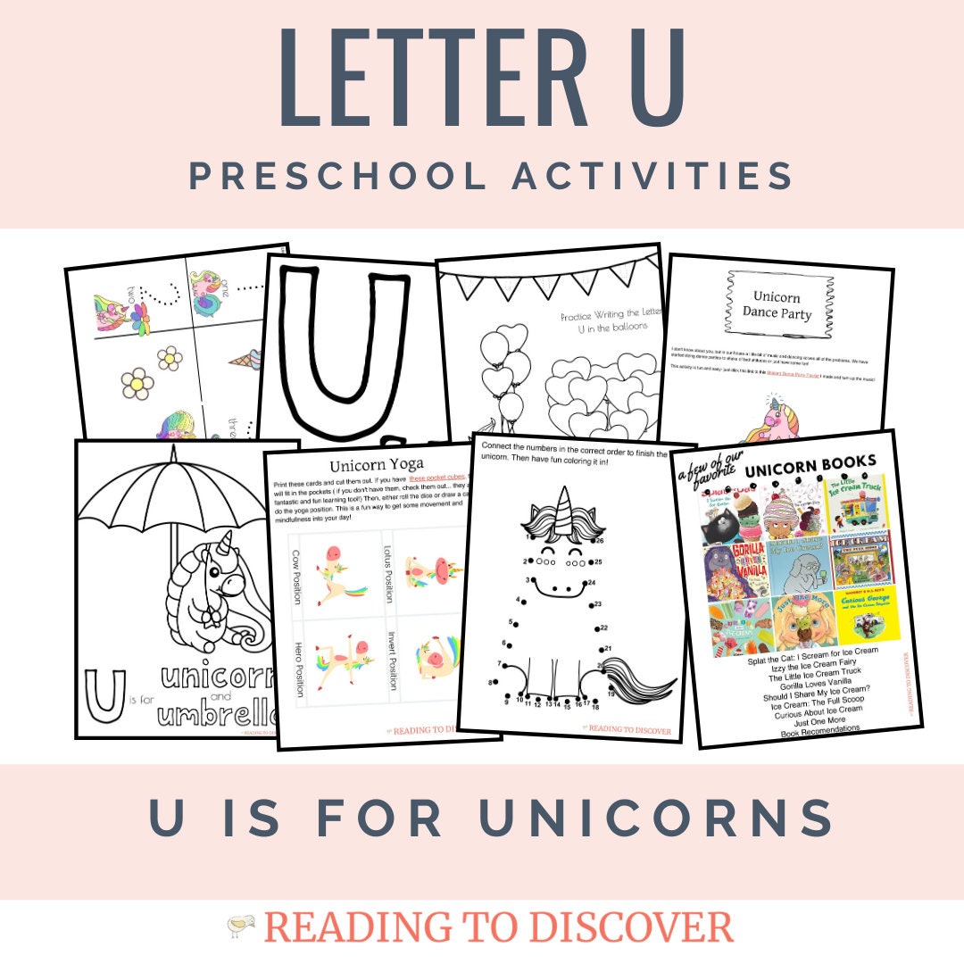U is for Unicorn Preschool Activities - Etsy