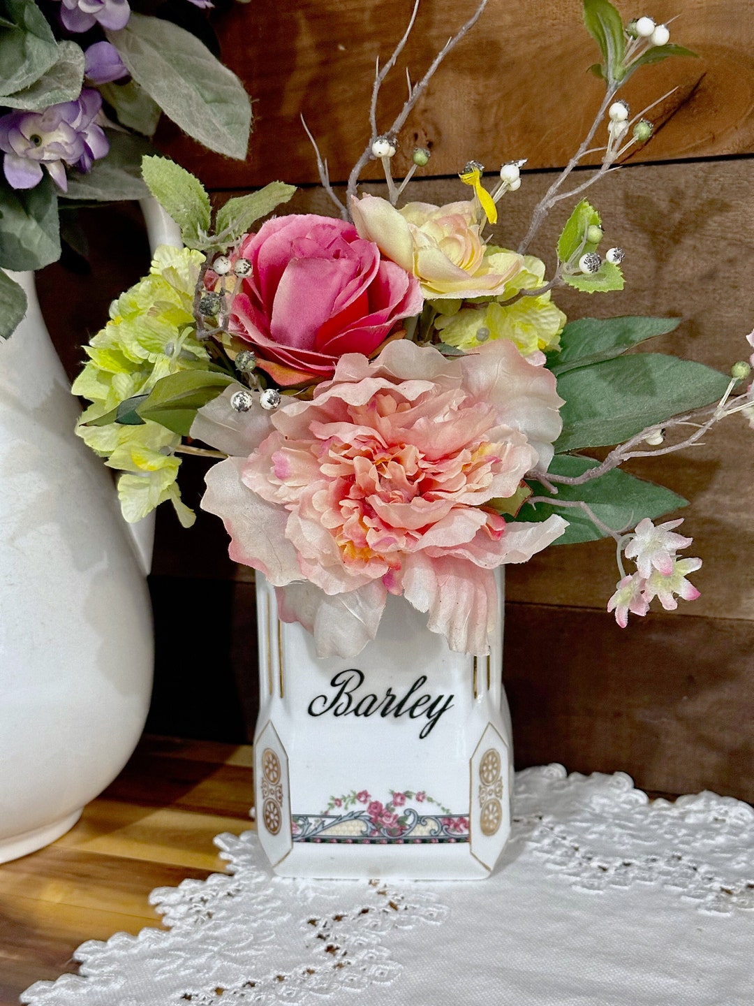 Vintage Barley Canister - Victoria Pattern Pink Roses - Gold Accents ...