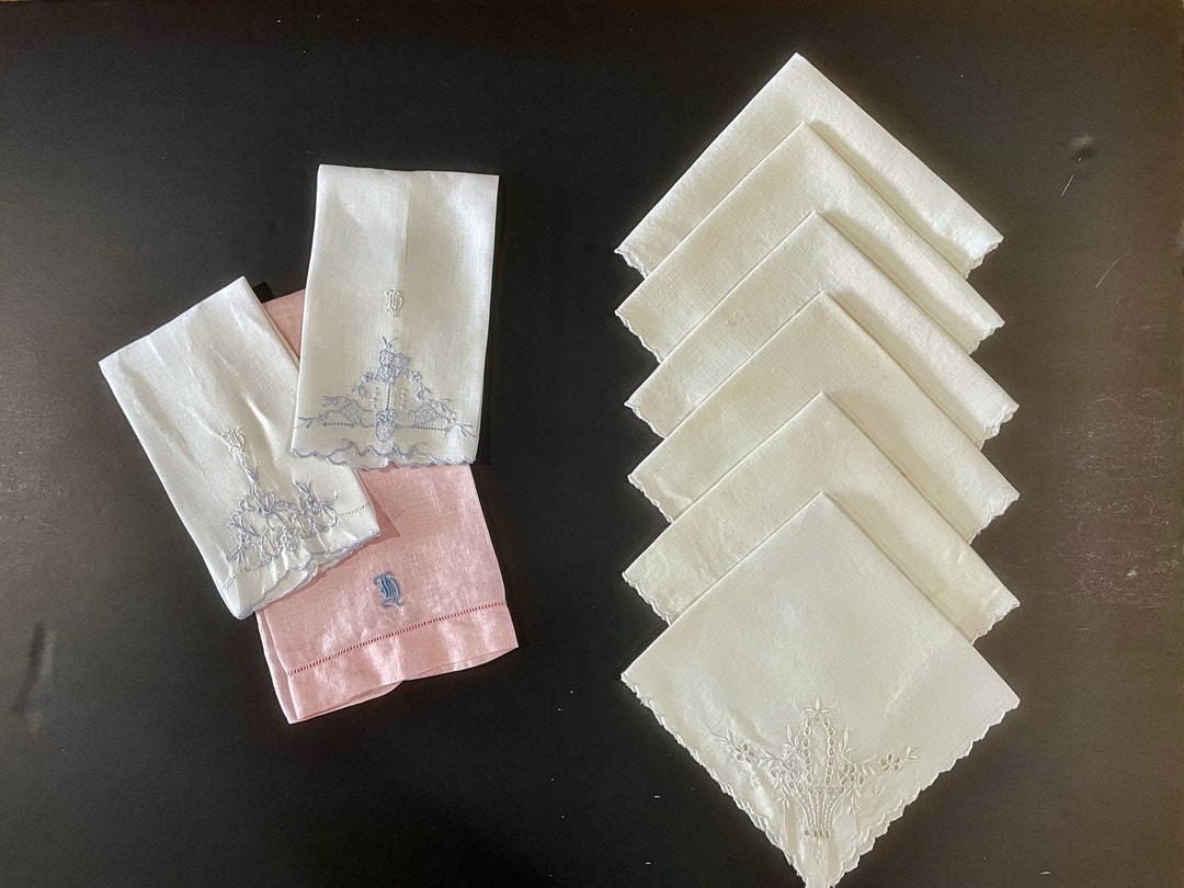 9 Piece Lot of Linen Napkins and Tea Napkins and Towels - 3 Embroidered ...