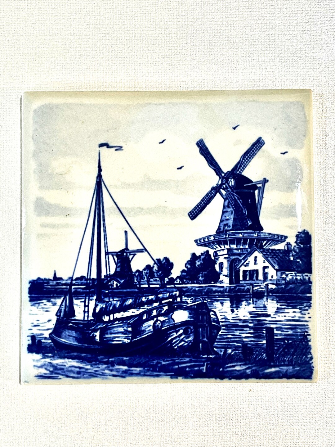 Classic Windmill Blue and White Delft Tile Handmade From Holland Scene ...
