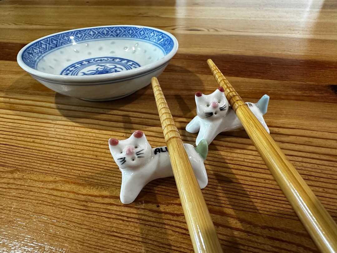 Set of TWO Kitty Cat Chop Stick Holders - Ceramic - Painted - Glazed ...