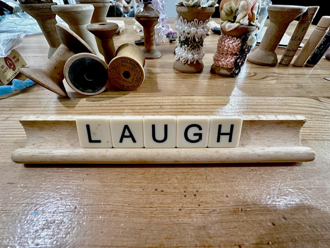Vintage Scrabble Tile Pieces - Spells Out "laugh" With Wooden Tile ...