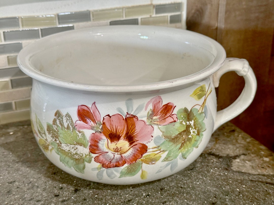 Antique Ceramic Chamber Pot With Handle - Floral Pattern - Home Decor ...