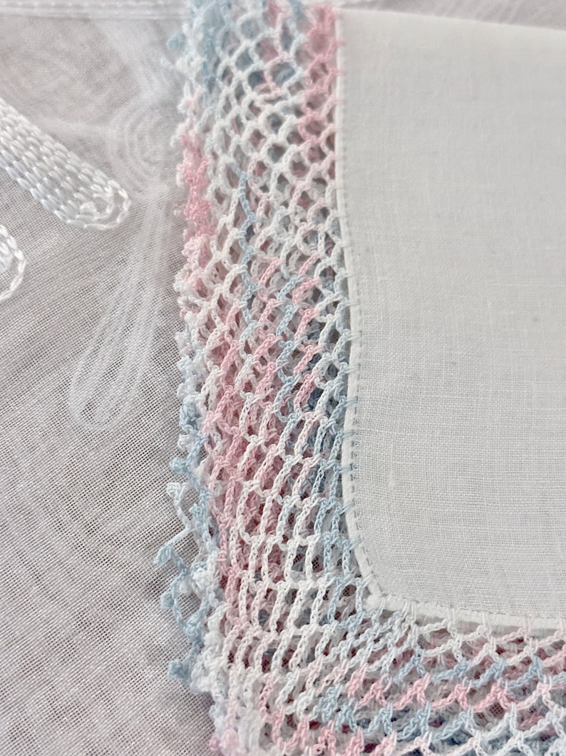 Vintage Linen Handkerchief With Light Pink and Light Blue Hand - Etsy