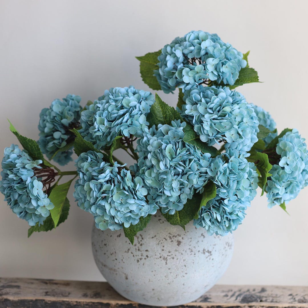 20" Turquoise Blue Real Touch Hydrangea, Turquoise Fake Flowers, Faux ...