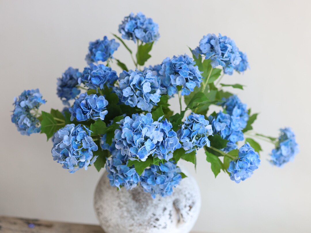 25 Blue Real Touch Hydrangeas, Snowball Hydrangea, Faux Hydrangea ...