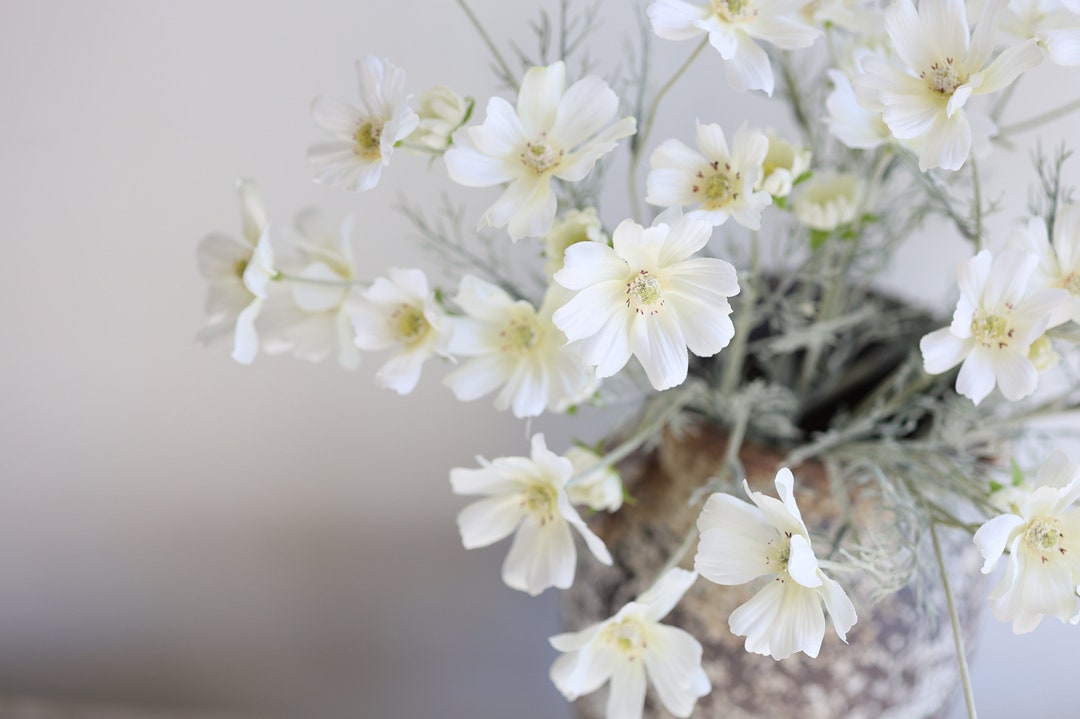23" Artificial Cosmos, White Cosmos, Faux Cosmos Stems, Silk Cosmos ...