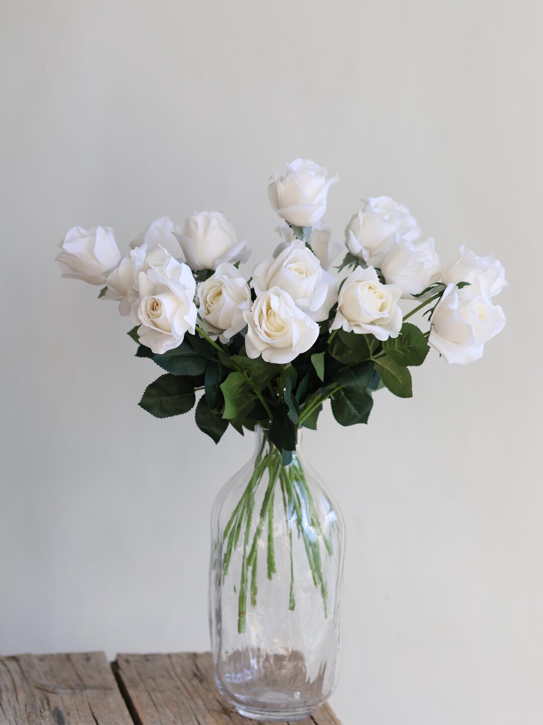 16" White Roses, White Faux Flowers by Stem, Artificial Flowers, Real ...
