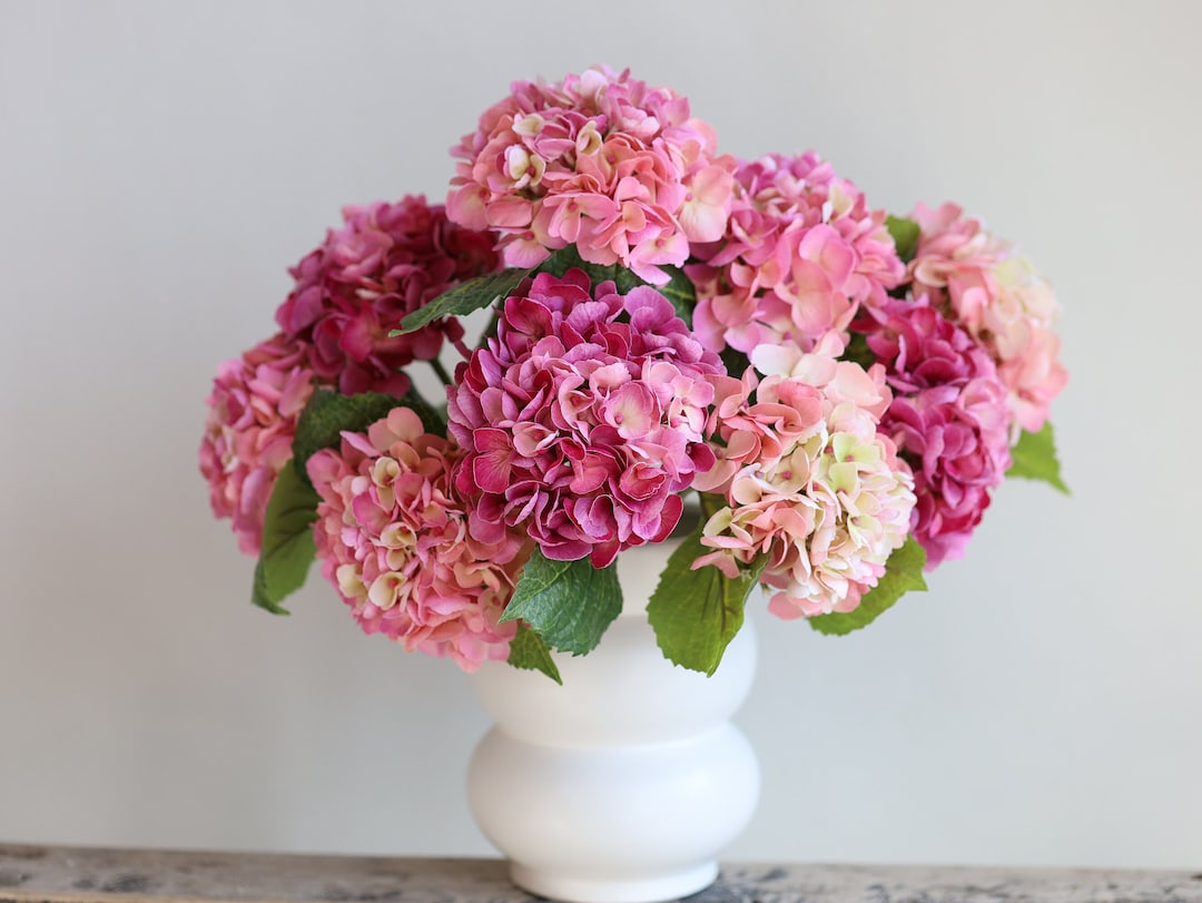 20" Real Touch Pink Hydrangea, Artificial Hydrangea, Faux Hot Pink ...