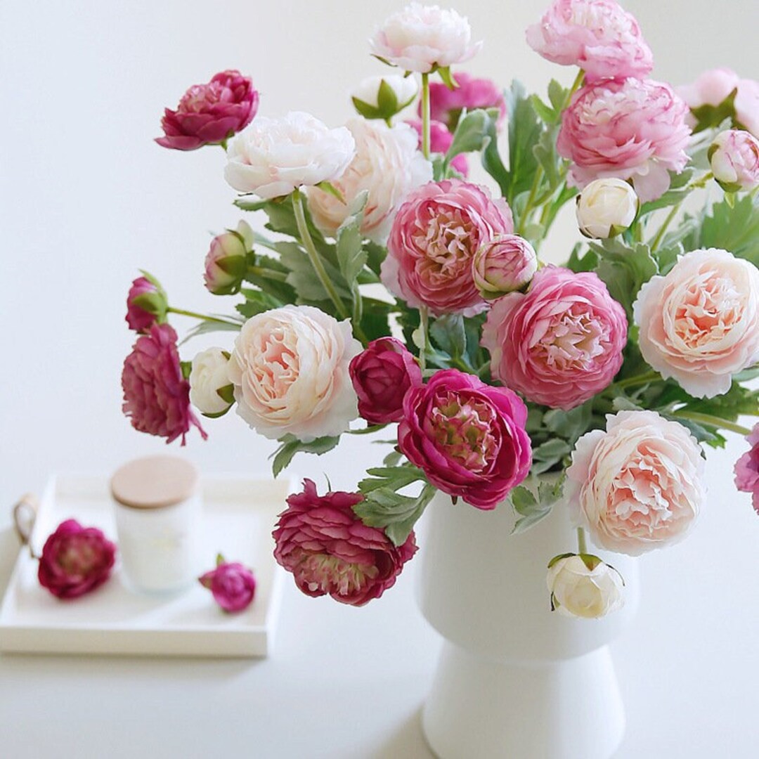 20" Faux Ranunculus, Artificial Ranunculus, Fake Ranunculus, Silk ...