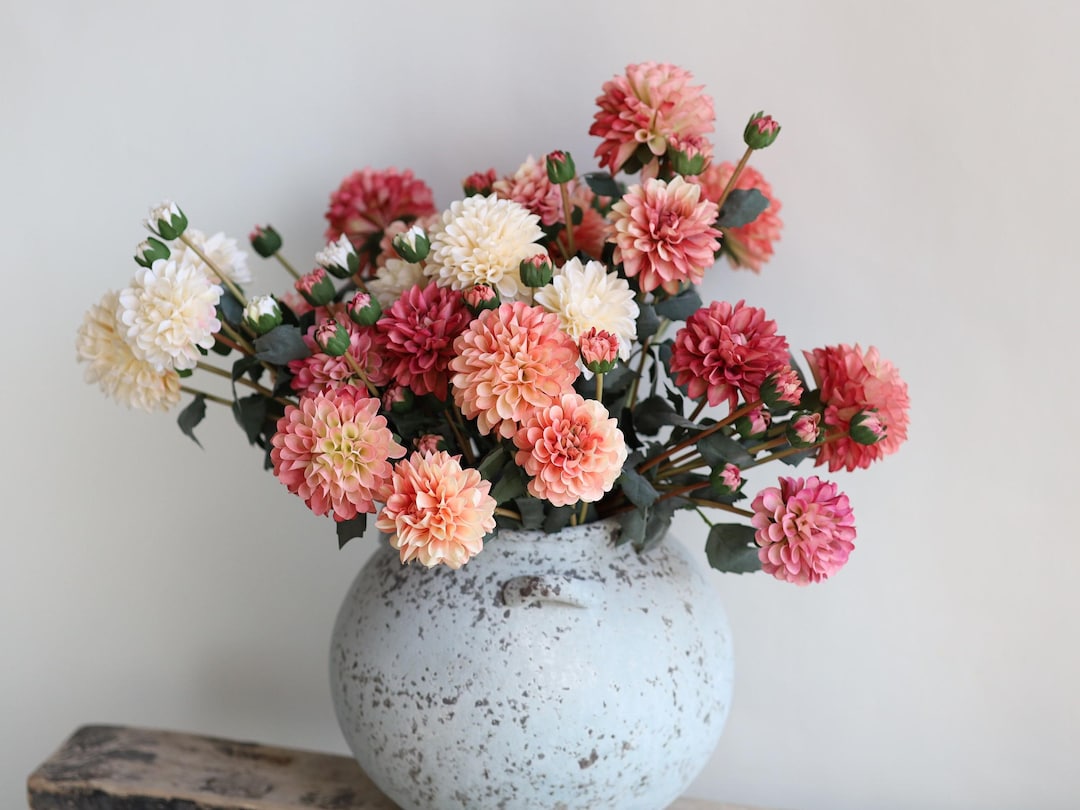 3 Stems Artificial Dahlia, Faux Dahlia, Silk Dahlia, Artificial Flowers ...