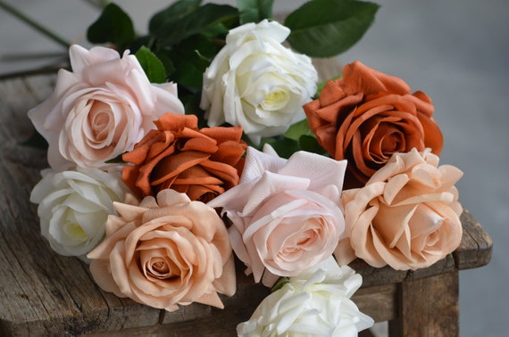 White Roses Terracotta Flowers Fall Decoration Burnt Orange - Etsy