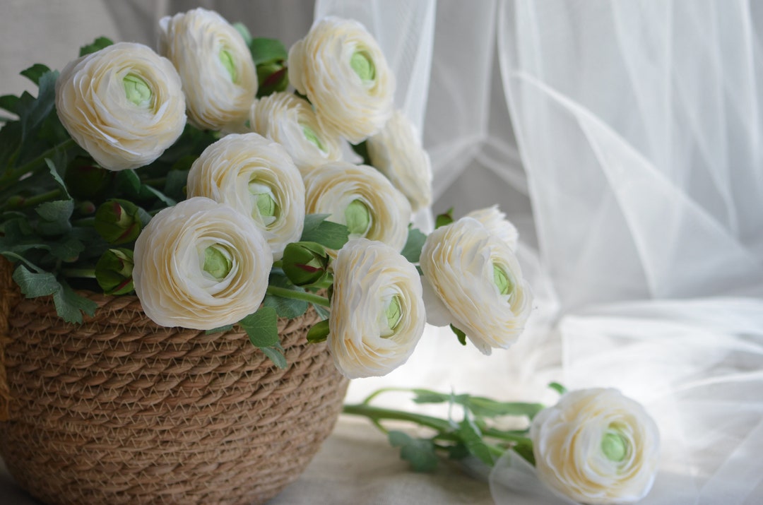 Fake Ranunculus, Luxe Faux Ranunculus, Silk Ranunculus, White ...