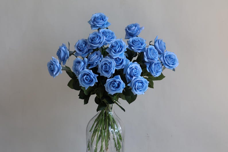 16"light Blue Real Touch Roses, Blue Artificial Flowers, Wedding Home ...