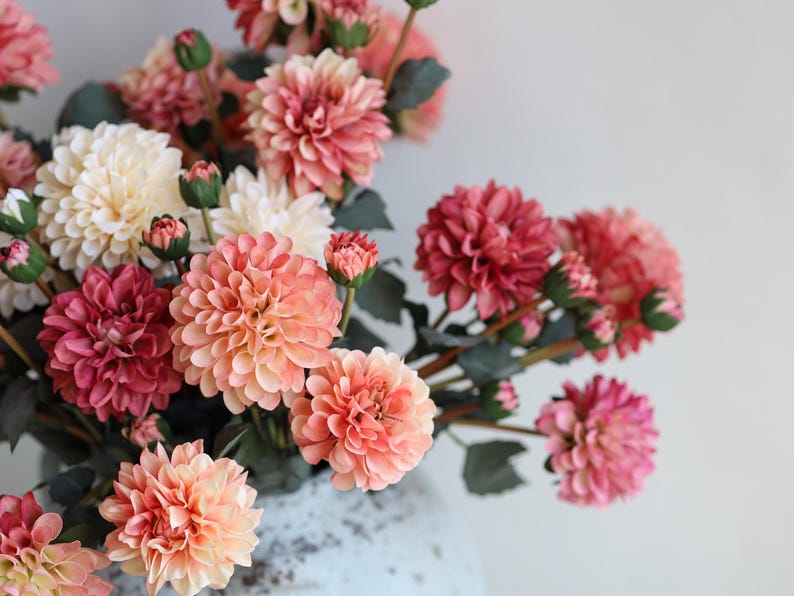 3 Stems Artificial Dahlia, Faux Dahlia, Silk Dahlia, Artificial Flowers ...