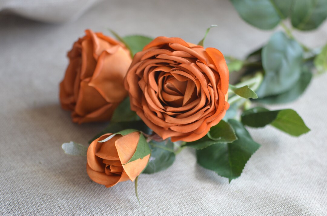 3 Heads! Terracotta Flowers, Fall Decoration, Burnt Orange Roses ...