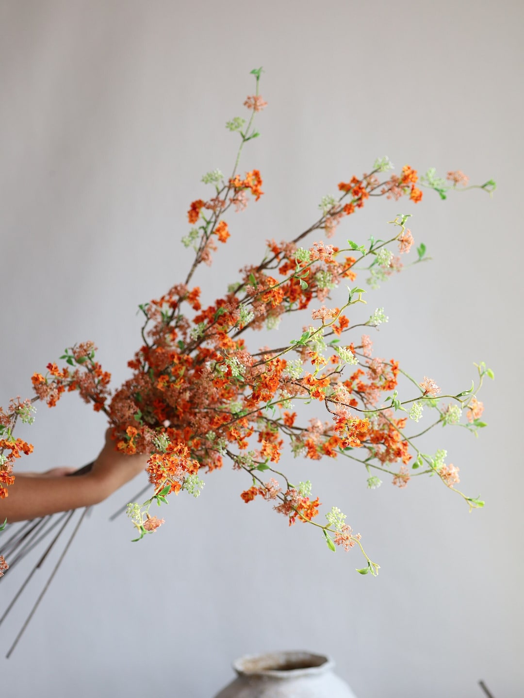 39" Artificial Mini Orange Blossom Branch, Cherry Blossom, Small Fake ...