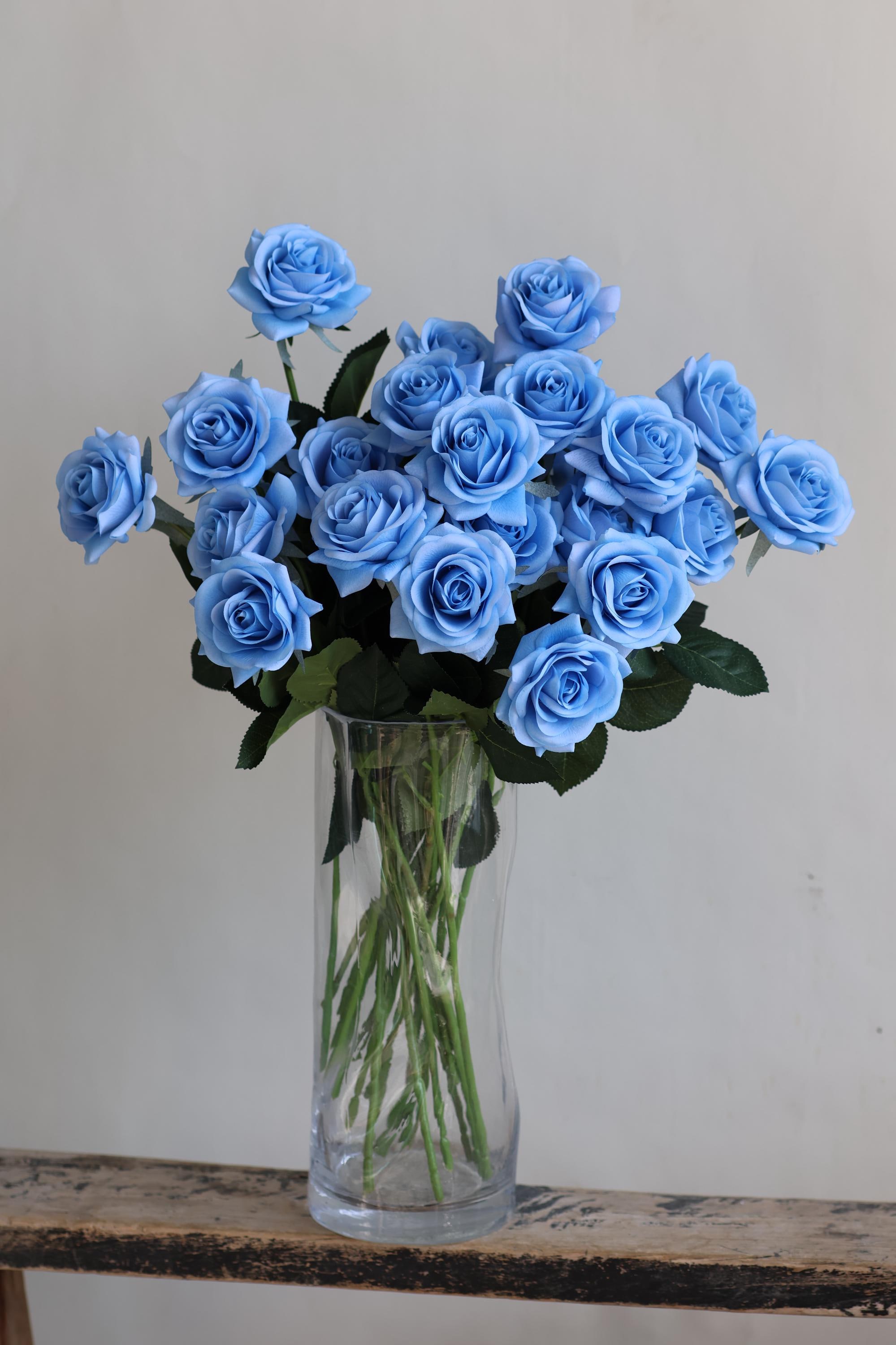 16"light Blue Real Touch Roses, Blue Artificial Flowers, Wedding Home ...