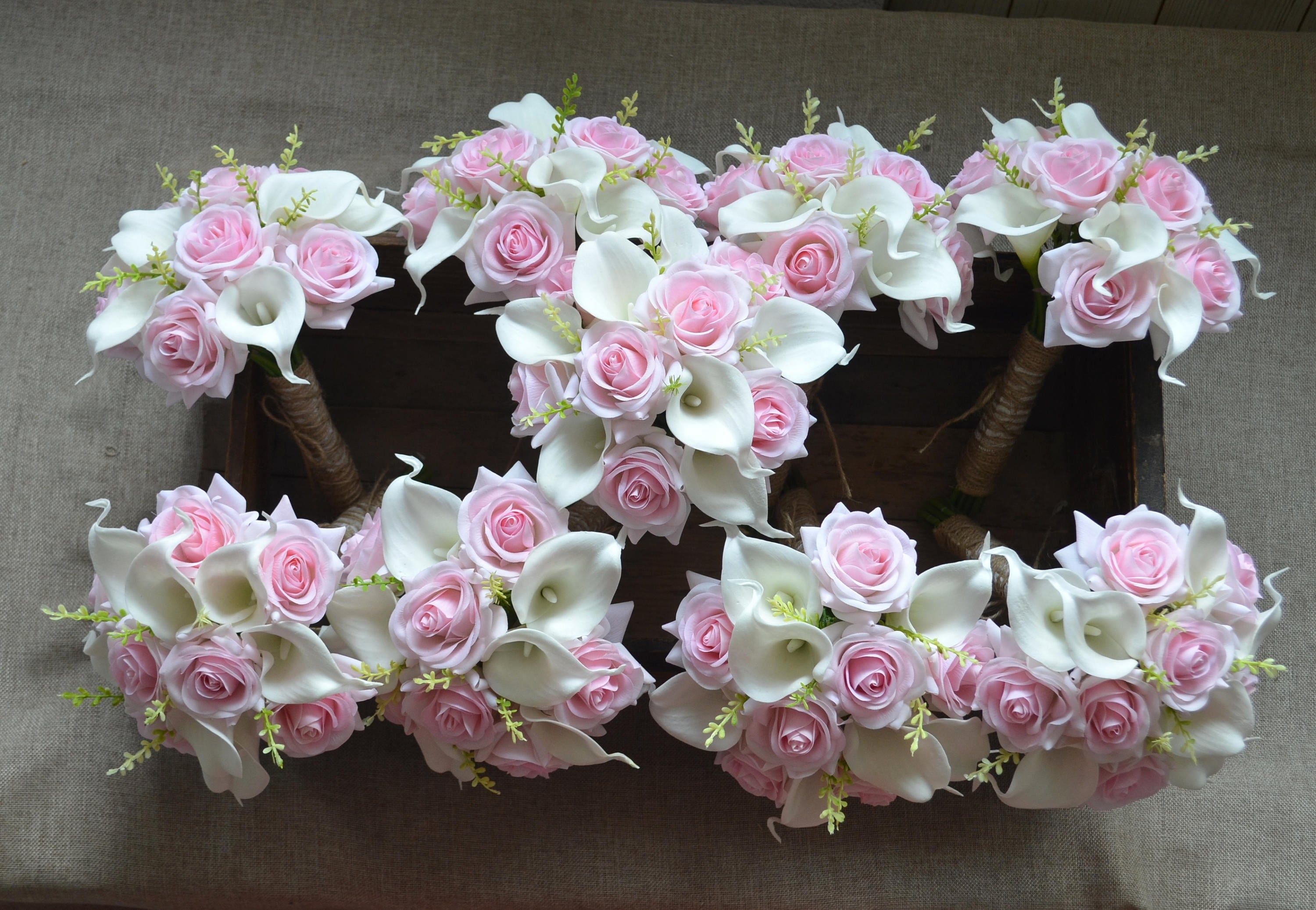 Rustic Bridesmaids Bouquet Baby Pink Roses bouquet Ivory Calla | Etsy