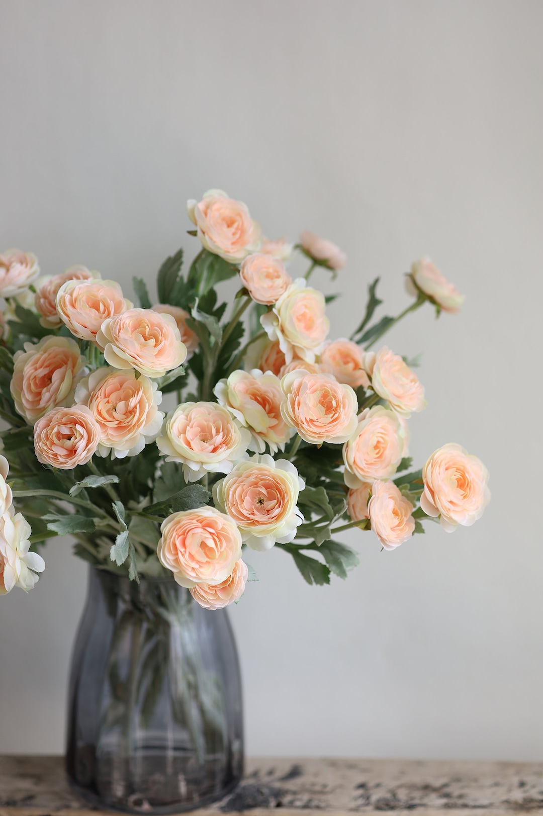 18.5" Faux Champagne Ranunculus, Small Peach Ranunculus Stems ...