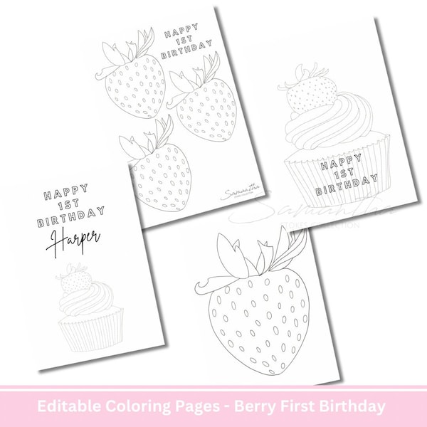 Berry First Birthday Coloring Page - Etsy