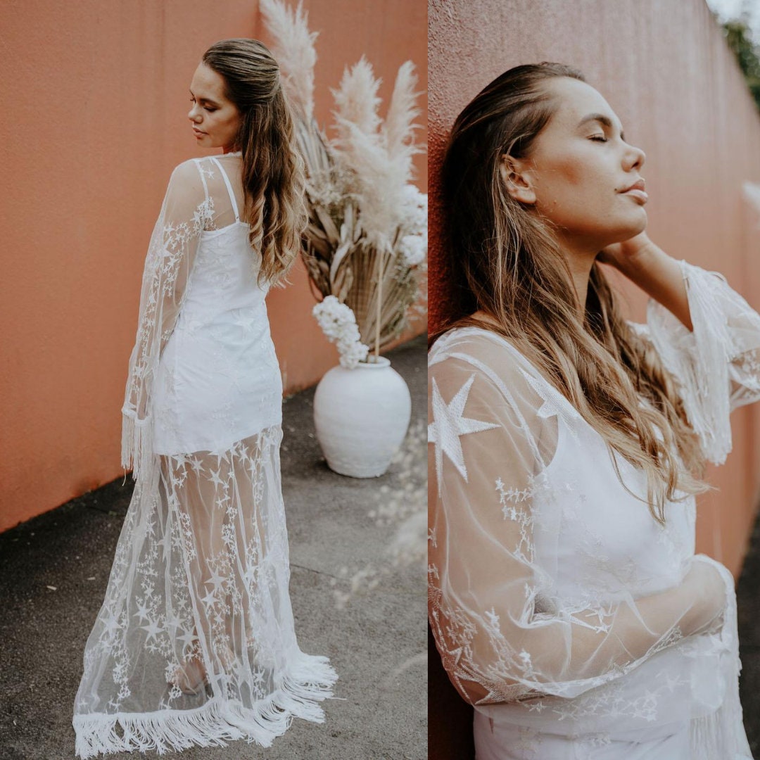 Lace Kimono Lace Robe Lace Bridal Robe Star Kimono Bridal - Etsy