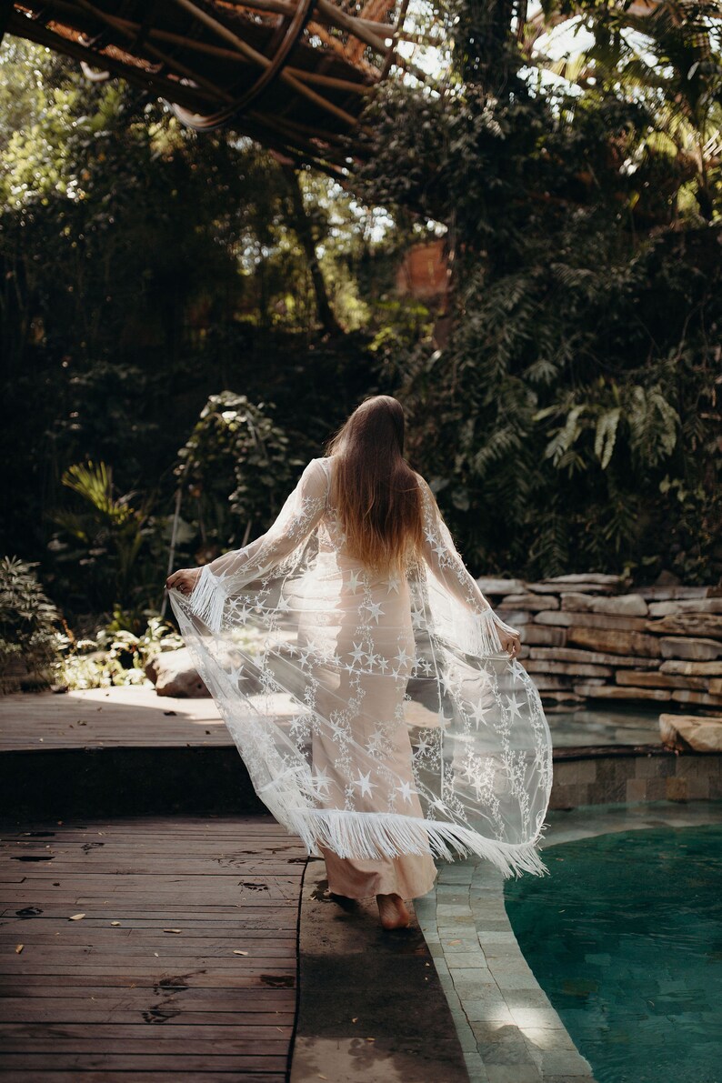Lace kimono Lace Robe Lace Bridal Robe star kimono Bridal | Etsy