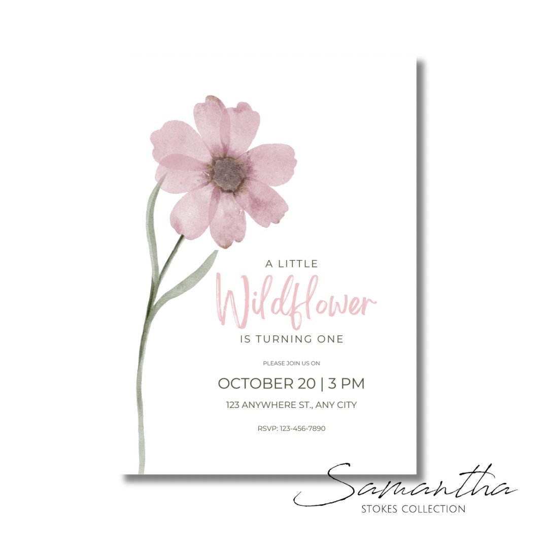 Watercolor Flower Birthday Invitation Editable Flower First Birthday ...