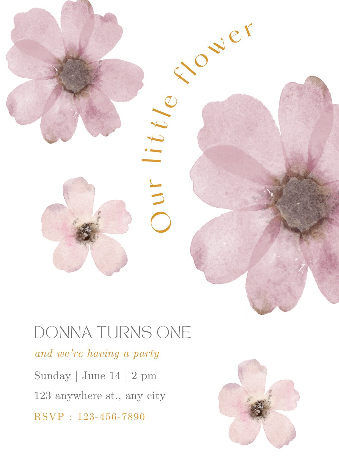 Pink Flower Birthday Invitation - Editable | Flower First Birthday ...