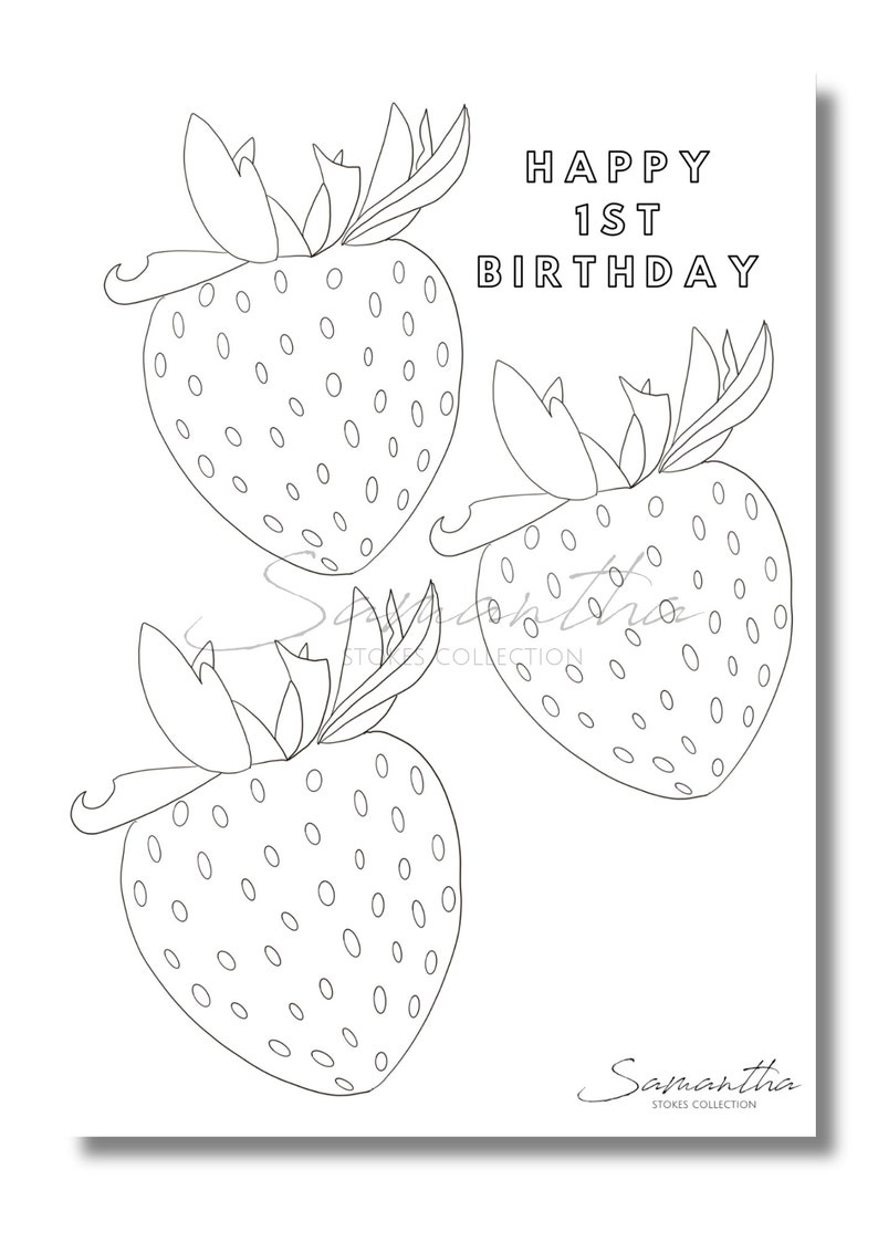 Berry First Birthday Coloring Page, Custom Berry First Birthday Decor ...