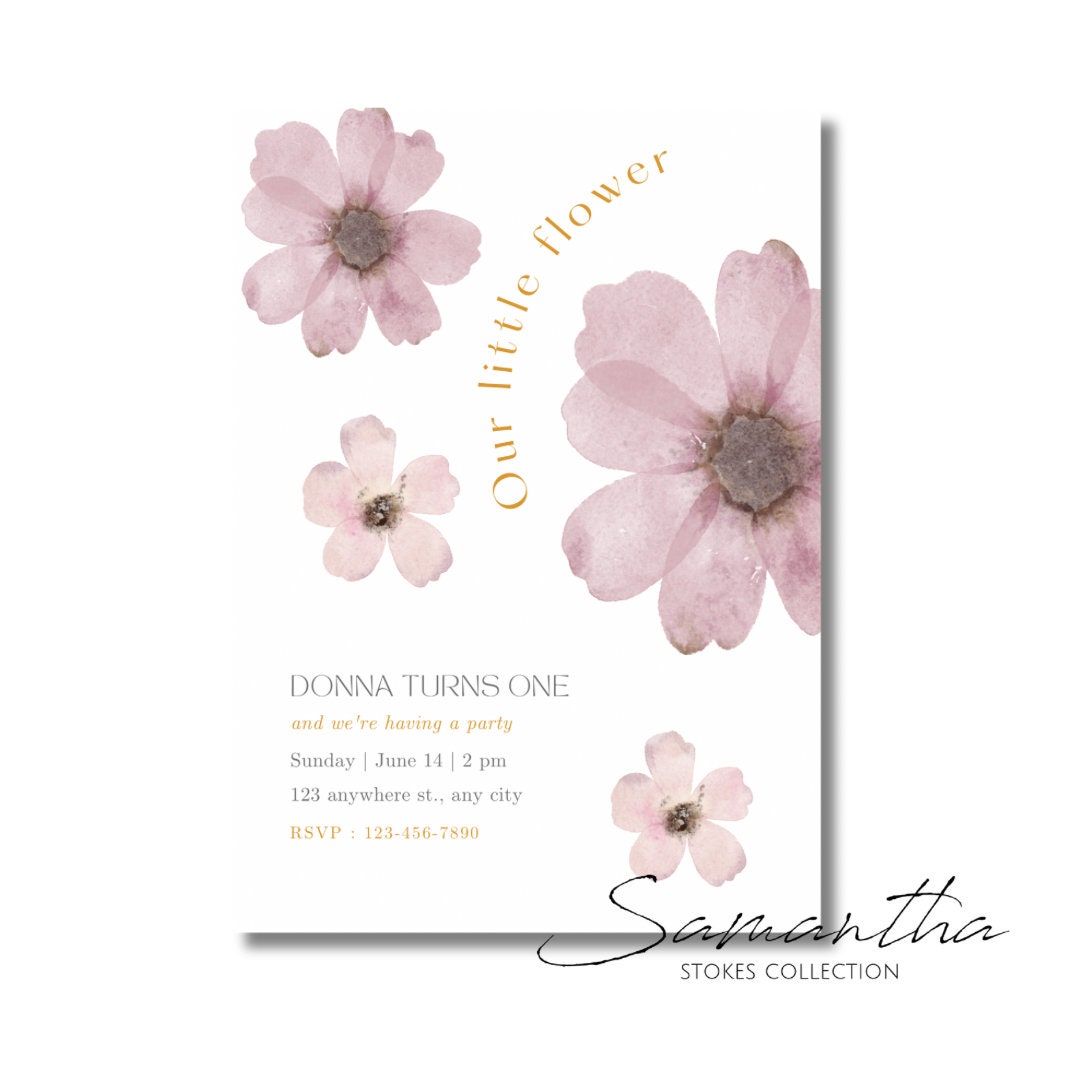 Pink Flower Birthday Invitation - Editable | Flower First Birthday ...