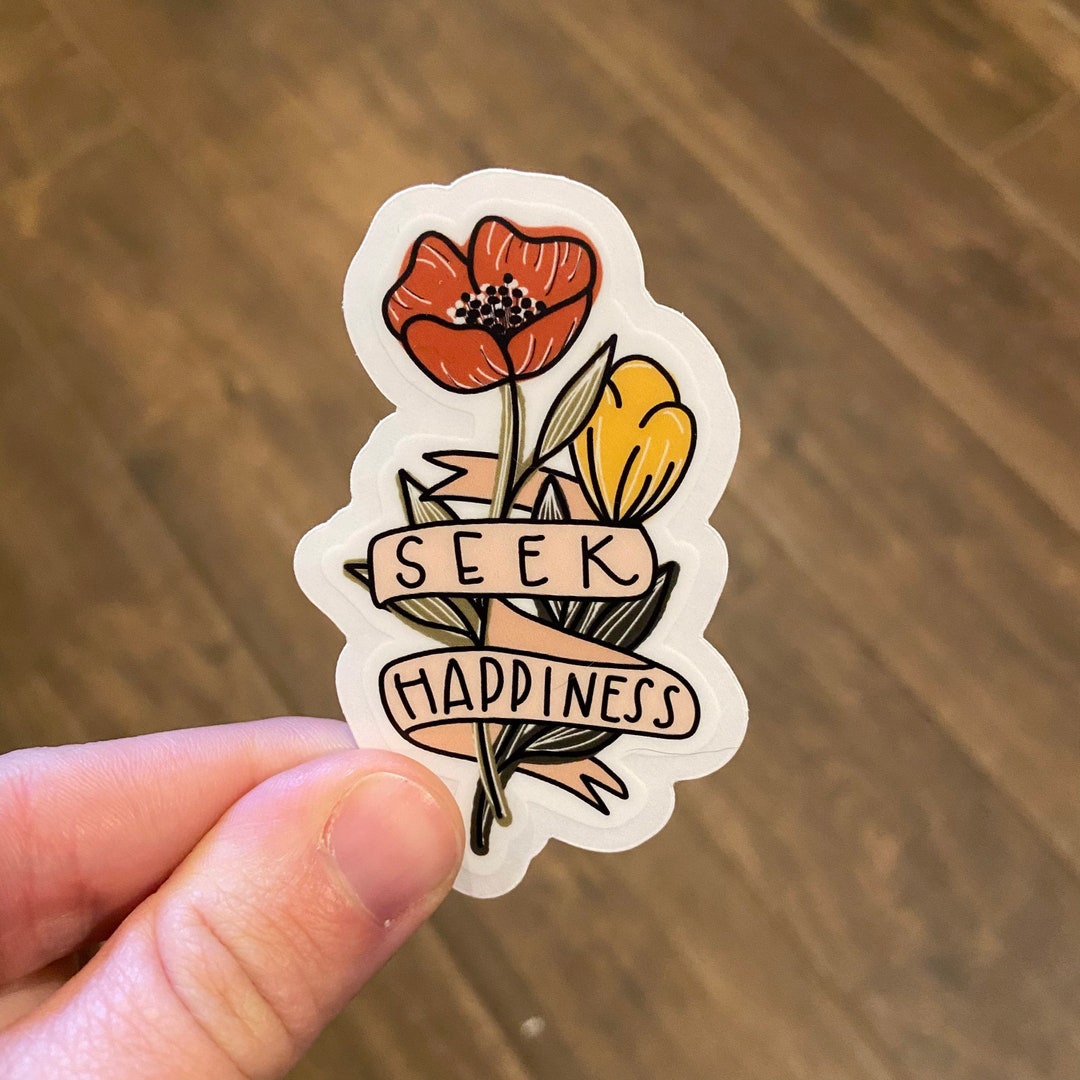Seek Happiness Sticker Clear Sticker Floral Sticker Water Bottle ...