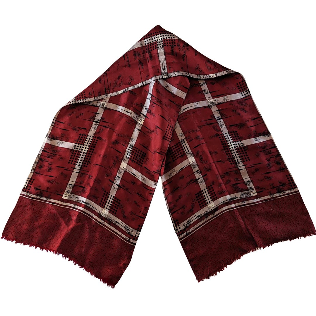 Vintage Russet Red, off White & Black Silk Wrap Coat Scarf - Etsy