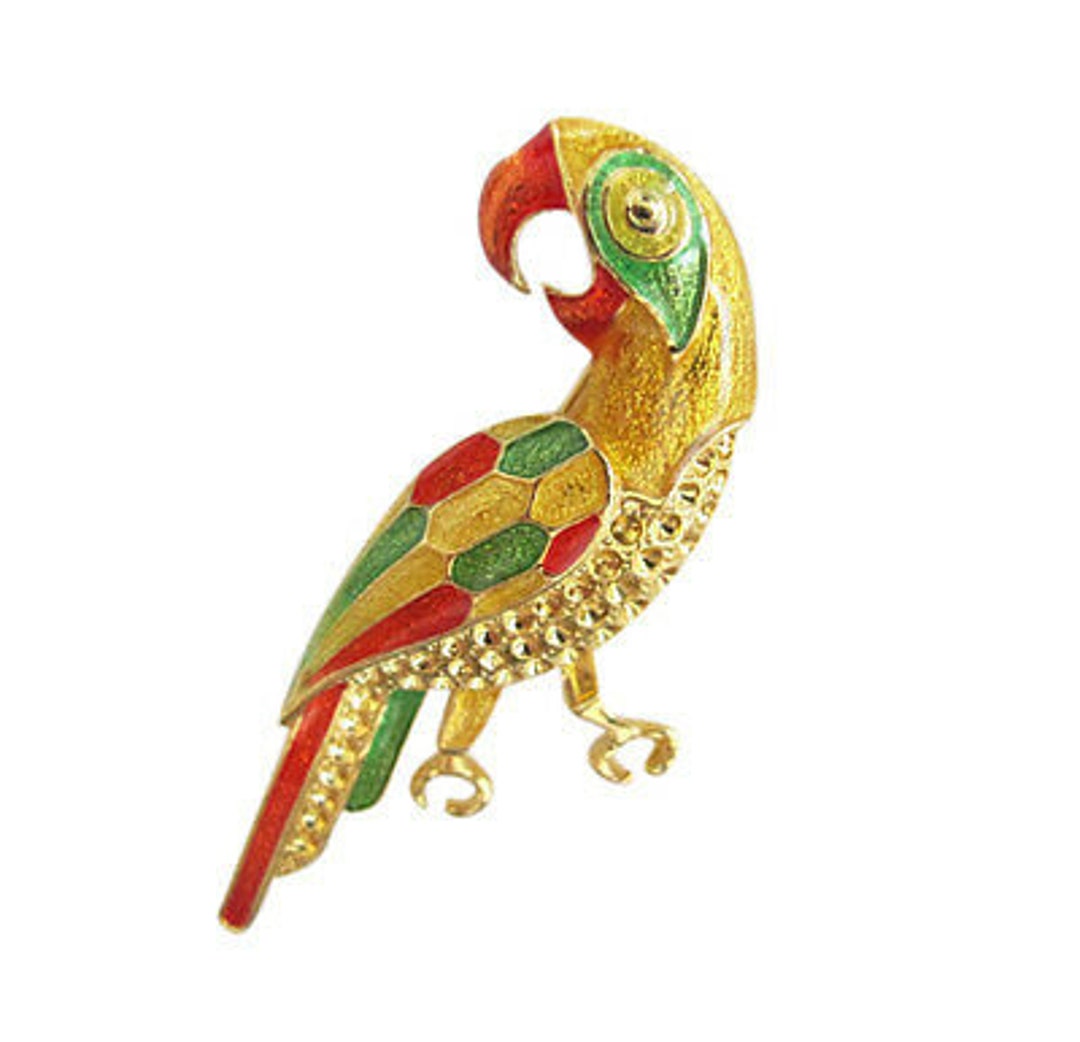 Gold Tone & Enamel Figural Parrot Bird Macaw Brooch Pin - Etsy